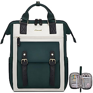 LOVEVOOK Laptop Backpack for Women, Teacher Nurse Bag Work Travel Computer Backpacks Purse,Water Resistant Daypack with USB Charging Port,Beige Green 15.6in
