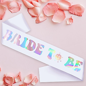 SKJIAYEE Bride to Be Iridescent Sash, Bachelorette Party Sash Decorations for Hen Party Bridal Shower Engagement Wedding Party, Glitter Iridescent White Sash for Bride - Bachelorette Favor