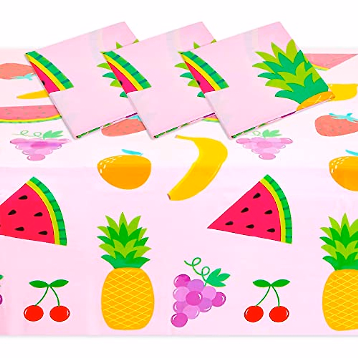 Tablecloth for Two-tti Frutti 2nd Birthday Party Decorations (Pink, 54 x 108 in, 3 Pack)