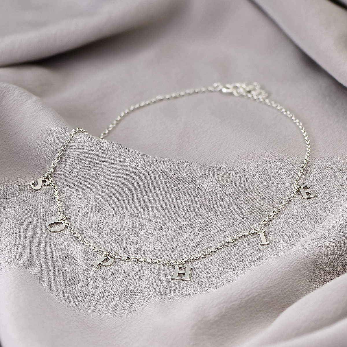 MYKA - Personalized Dangle Name Choker for Woman, Her - Custom Initial Alphabet Charm Necklace with Hanging Letters - Jewelry Gift for Mother's Day, Birthday, Valentine's Day