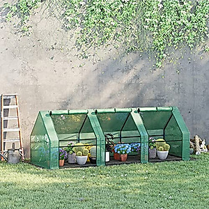 Outsunny 9' x 3' x 3' Portable Mini Greenhouse Outdoor Garden with Large Zipper Doors and Water/UV PE Cover, Green