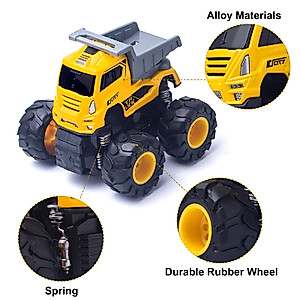 Construction Truck Toys for Boys, 4 Pack Pull Back Cars with Excavator, Mixer, Crane & Dump Trucks, Friction Powered Cars Pull and Go Toys, Kids Party Favors Gifts for Boys & Girls for Age 3+