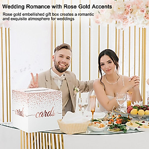 Rose Gold Cards Box, Cards Receiving Box For Birthday, Wedding, Bridal or Baby Shower, Graduation, Anniversaries,Engagement Party Decorations Supplies Money Box White and Rose Gold Box