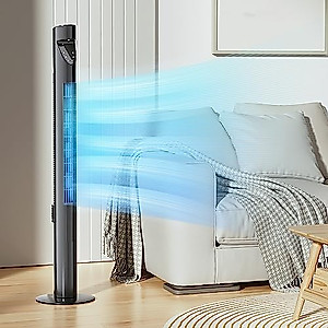 mollie Oscillating Quiet Tower Fan with Remote Control 3 Speeds 12H Timer Portable LED Display 47 Inch Electric Air Circulator Cooling Floor Standing Fan for Home Bedroom Office Living Room Black