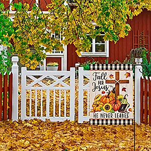 Artofy Fall for Jesus Cross Religious Pumpkin Home Decorative Garden Flag, Autumn Yard Lawn Sunflower Outside Decor, Buffalo Plaid Check Farmhouse Outdoor Small Burlap Decoration Double Sided 12 x 18