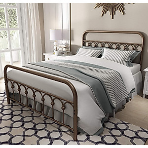 YALAXON Vintage Sturdy Full Size Metal Bed Frame with Headboard and Footboard Basic Bed Frame No Box Spring Needed，Antique Brown