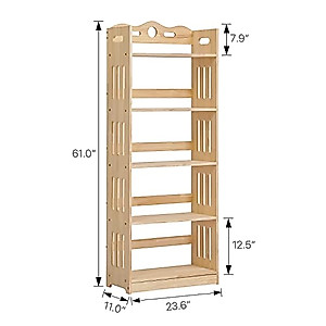 MoNiBloom 5 Tier Bookcase with Open Shelves, Solid Wood Storage Organizer Book Shelf Cabinet Display Organizer for Kids Room Living Room Bedroom, Natural