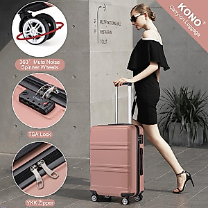 Kono 24 Inch Luggage Suitcase Lightweight with Spinner Wheels TSA Lock Hardside Medium Checked Luggage Durable Rolling Suitcase Nude/Rose Gold