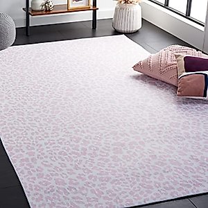 SAFAVIEH Faux Hide Collection Accent Rug - 4' x 6', Ivory & Pink, Leopard Design, Non-Shedding & Easy Care, Machine Washable Ideal for High Traffic Areas in Entryway, Living Room, Bedroom (FAH505B)