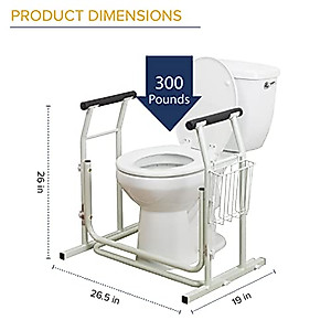 Drive Medical RTL12079 Toilet Safety Frame, Stand Alone Toilet Rails, Easy to Install Toilet Railing, Toilet Seat Frame for Elderly, Adjustable Handrails for Toilet Seat