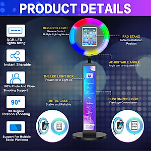ZLPOWER Portable Photo Booth Shell Stand Stand for IPad 10.2" 10.9" 11" 12.9" Printer Stand Selfie Customized Logo Photobooth with Round RGB LED Light Ring and Flight Case for Events Christmas Wedding