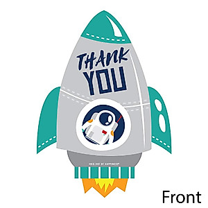 Big Dot of Happiness Blast Off to Outer Space - Shaped Rocket Ship Baby Shower or Birthday Party Thank You Note Cards with Envelopes - Set of 12