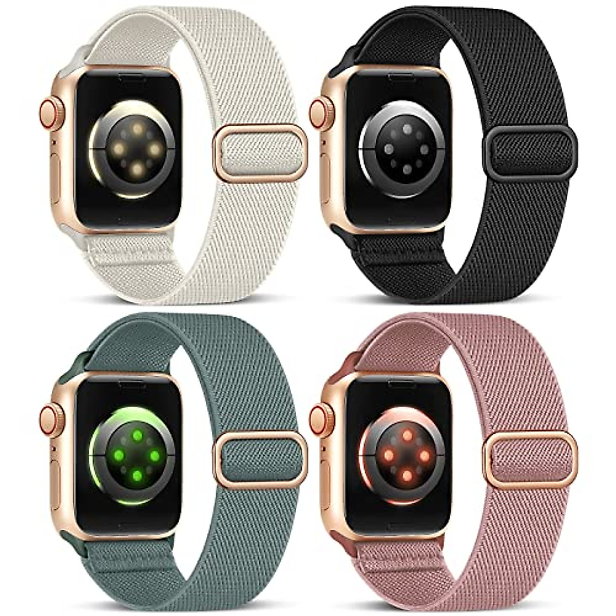 4 Pack Stretchy Nylon Bands Compatible with Apple Watch Band 38mm 40mm 41mm 42mm 44mm 45mm 49mm for Women Men, Elastic Solo Loop Adjustable Sport Braided Strap for iWatch Series 8 7 SE 6 5 4 3 2 1