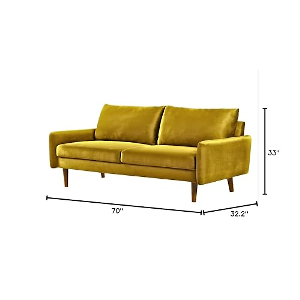 Container Furniture Direct Kent Velvet Sofa for Modern Living Rooms and Compact Spaces, Comfy 3 Seater Couch Studio Apartment Furniture with Sleek Design, Greenish Yellow