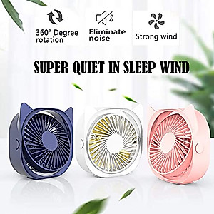 USB Desk Fans Small Quiet - Mini Cute Desk Fan USB Powered 3 Wind Speeds 360° Rotatable Portable Personal Little Table Fans for Home Bedroom Nightstand Office Work Desktop Dorm (Pink)