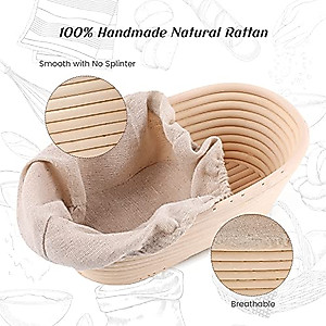 Joyyy Sourdough Bread Proofing Baskets with Liner, Dough Rising Ratten Bowl for Bread Making and Baking, Oval, 10 inch