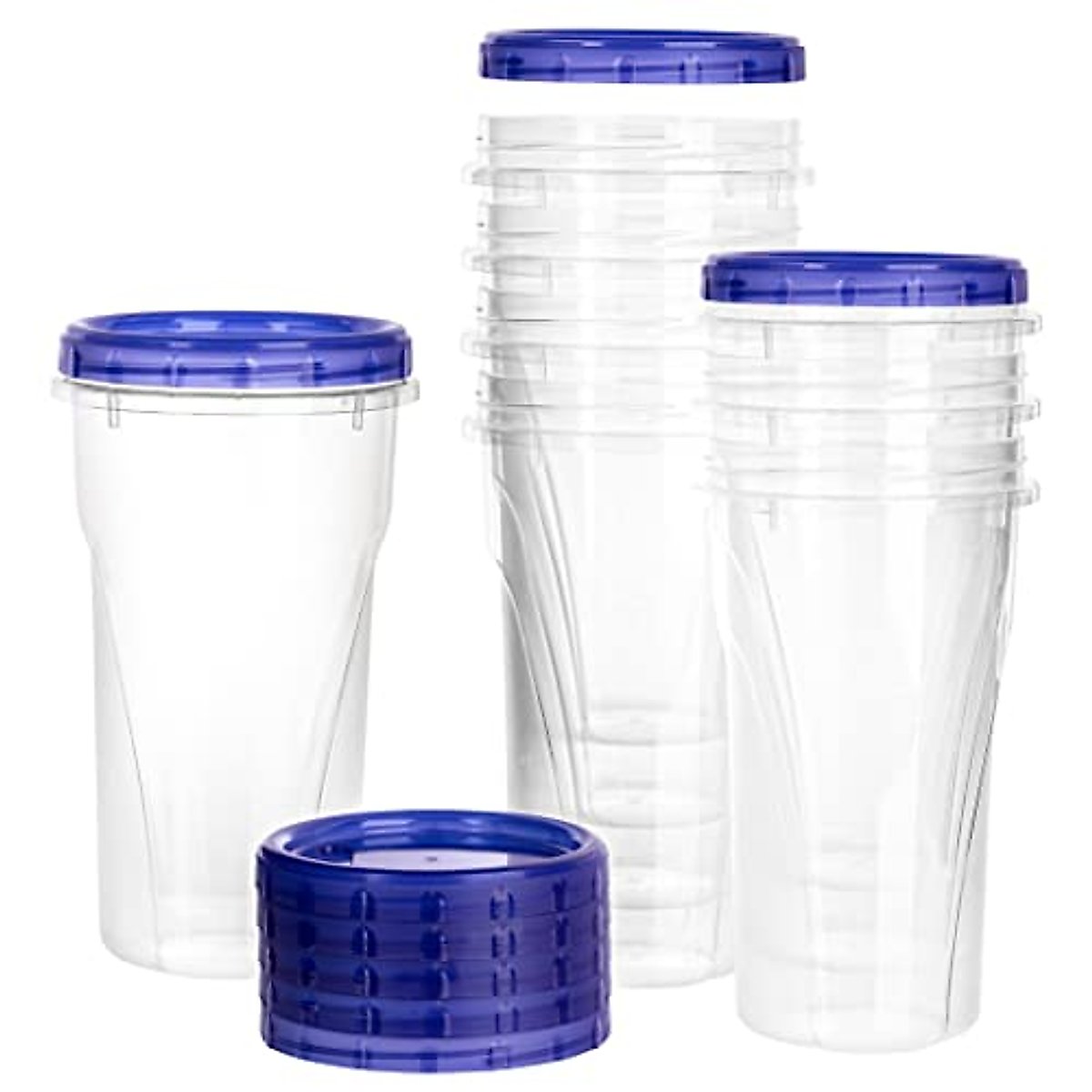 PLASTICPRO 48 Ounce Twist Top Deli Containers Clear bottom With Blue Top Twist on Lids Reusable, Stackable, Food Storage Freezer Container Pack of 4 (Blue)