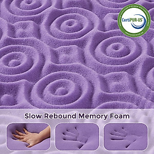 IULULU Mattress Topper, 2 Inch Full Size 5-Zone Gel Memory Foam Egg Crate Bed Topper, Targeted Support, Pressure Relief, CertiPUR-US Certified, Lavender