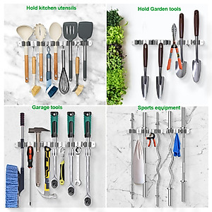 voze 5 Racks and 4 Hooks Mop and Broom Holder Wall Mount, Self Adhesive Heavy Duty Broom Hanger Organizer Storage Tool Racks for Kitchen Garden Laundry Garage