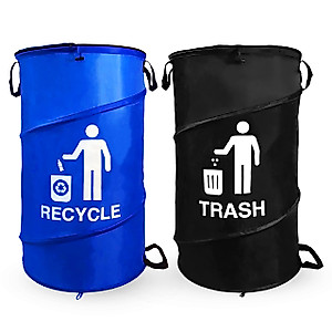 Gigco21 Gig Collections Large Durable Waterproof Combo pop up Recycle and Trash Collapsible Garbage containers, cans with Zipper Cover Great for Outdoor Indoor use -Camping, Party, Backyard, Beach