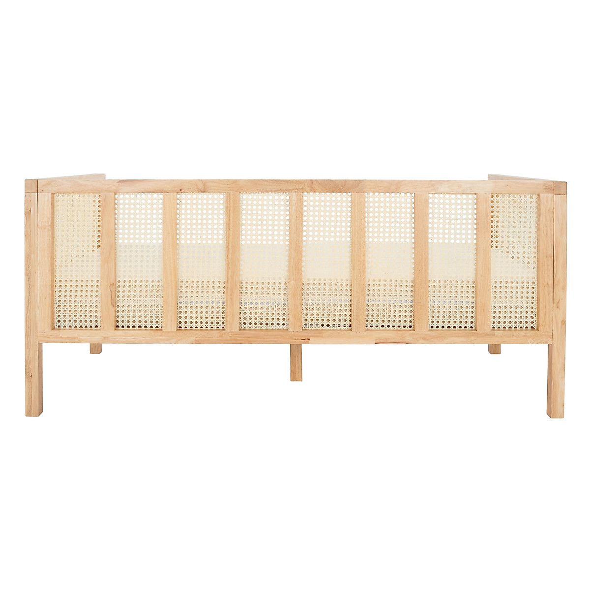 SAFAVIEH Home Collection Dune Coastal Natural Rattan 3-Seater Sofa with White Cushion (Fully Assembled)