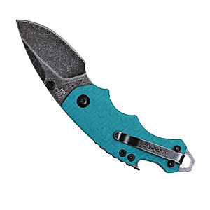 Kershaw Shuffle Teal Multifunction Folding Pocket Knife (8700TEALBW), 2.4 In. 8Cr13MoV Black Oxide Steel Blade with Blackwash Finish, Includes Thumbstud and Reversible Pocketclip; 2.8 oz.