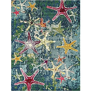 Unique Loom Positano Collection Coastal Modern Bright Colors Starfish Navy Blue Area Rug (8' x 10')