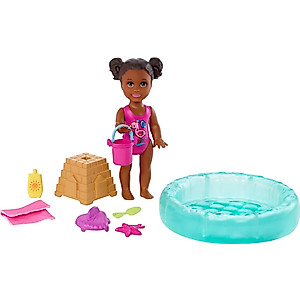 Barbie Skipper Babysitters Inc Small Doll & Accessories Playset with Brunette Doll, Swimming Pool & Water-Themed Pieces