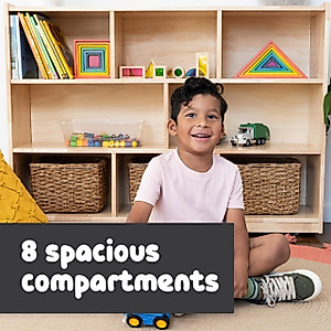 SPARK & WOW 8-Compartment Solid Wood Storage Cabinet - Toy Shelf Organizer - Shelves for Classroom - Includes Optional Wheels
