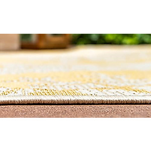 Unique Loom Outdoor Botanical Collection Area Rug - Medallion (4' 1" x 6' 1" Rectangle, Yellow/ Beige)