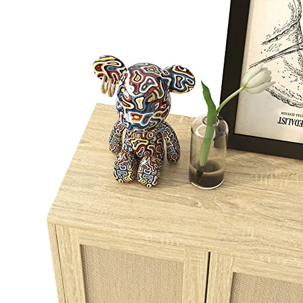 Panana Buffet Cabinet Sideboard with Rattan Decorated Doors Kitchen Storage Cupboard Accent Cabinet (Natural Wood)