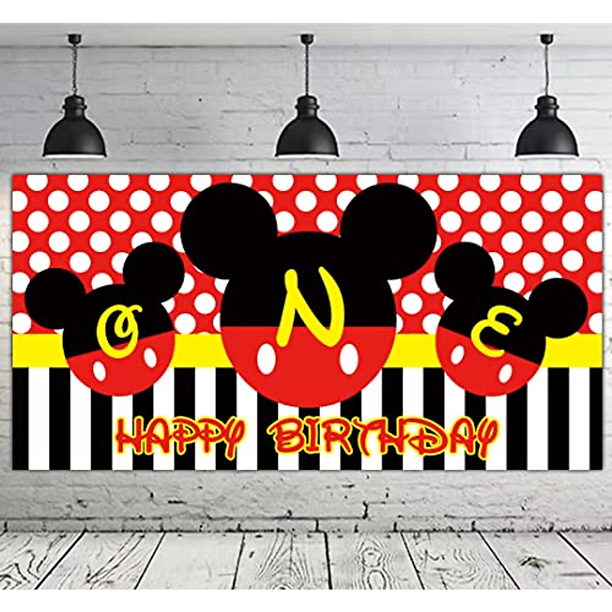 Mickey Backdrop, Mickey 1st Birthday Backdrop, Mickey Birthday Party Supplies, Large Mickey 1st Birthday Banner, Mickey Photography Background (6.6 x 3.3 ft)