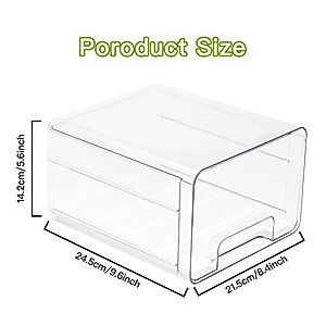 elabo Large Capacity Fruit Vegetable Storage Containers, Refrigerator Organizer Bins with Pull-out Drawer, Multifunctional Fridge Drawer Organizer, BPA-Free, Clear, with Removable Drain Tray