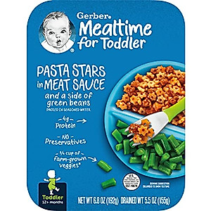 Gerber Mealtime for Toddler Pasta Sauce in Meat Sauce with Side of Green Beans, Packed in Seasoned Water, Toddler Meal with No Preservatives, 6.8 OZ (Pack of 4)