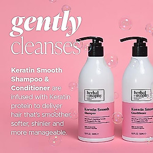 Herbalosophy Keratin Shampoo & Conditioner Set (Package May Vary), Smoothing, Nourishing & Moisturizing Formula for Damaged and Dry Hair, Extra Strength Hydrate & Repair for Color Treated Hair, Anti Frizz, Free of Sulfate, Parabens and Gluten, 2 x 16.9 Fl