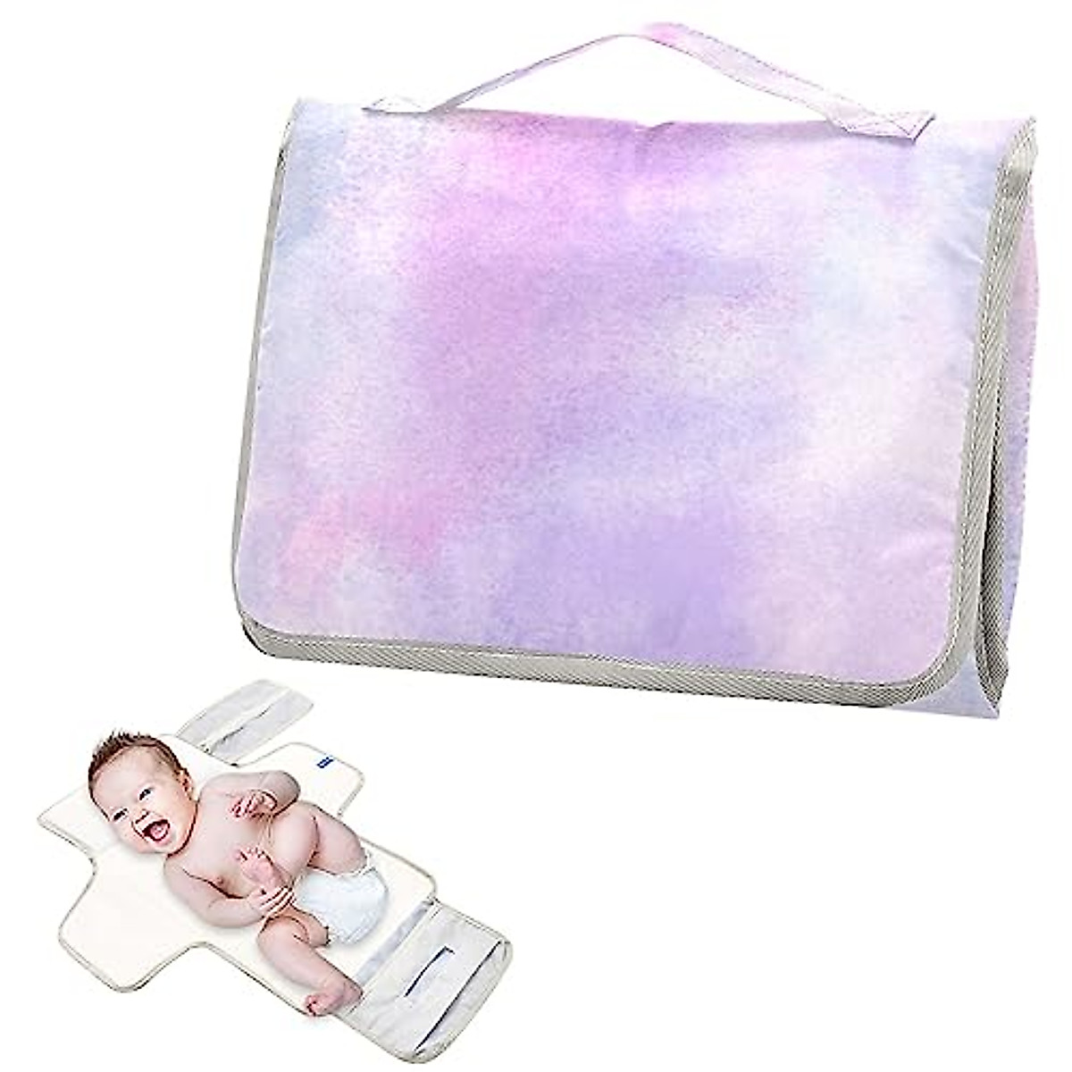 Colorful Tie Dye Portable Baby Changing Pad Travel Diaper Changing Pad Foldable Waterproof Changing Station with Built-in Pillow for Baby Newborn Essentials