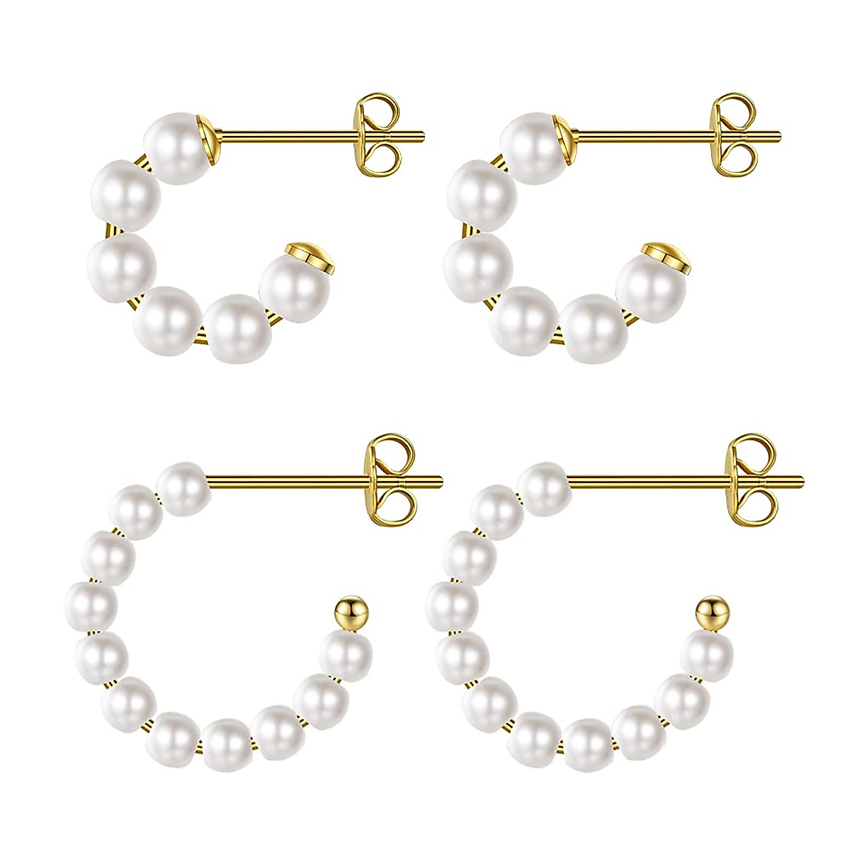 Small Pearl Hoop Earrings for Women 2 Pairs, Lightweight Pearl Hoops Jewelry
