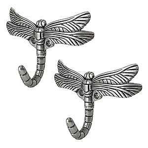 DEEKOUDT Dragonfly Hooks Wall Mounted Cloak Rack Hooks, Animal Hooks Heavy Duty Vintage Decorative Hooks, Indoor Outdoor Universal Cloak Rack Hooks for Clothes Hats Bags Keys, Pack of 2