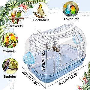 Lightweight Bird Carrier Travel Cage with Perch，Portable Transparent Parrot Carring Case，Breathable Bird Travel Bag Outdoor Gear，Small Pet Travel Cage for Cocktails Parakeets Conures (Blue)