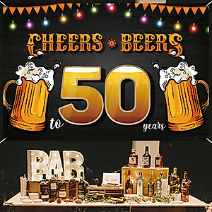 4 x 6ft Happy 50th Birthday Party Decorations Banner Black and Gold - Cheers and Beers to 50 Years Anniversary Photo Booth Backdrop party Supplies for Women and Men