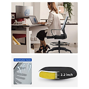 Office Chair Desk Chair Computer Chair Adjustable Height with Lumbar Support Arms Footrest Mid Back Swivel Rolling Mesh Drafting Chair for Adults Drafting Stool(Grey)