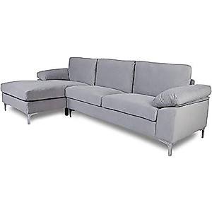 Restar Sectional Couch Left-Hand Facing, L-Shaped Couch for Family Living Room, Modern Large Velvet Sectional Sofa with an Extra-Wide Chaise Lounge (Light Grey)