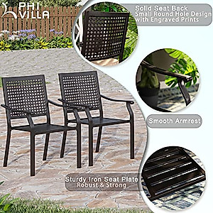 PHI VILLA Patio Dining Chairs, 300Lbs Wrought Outdoor Metal Dining Chairs with Armrest for Outdoor Kitchen Garden, Backyard - 4 Pack