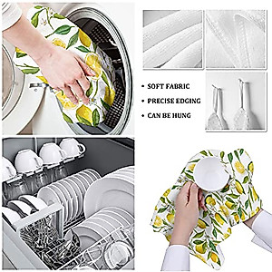 Yun Nist Kitchen Dish Towels,Spring Yellow Lemon Green Leaves Soft Microfiber Dish Cloths Reusable Hand Towels,Farm Fruit Floral Leaf Watercolor Washable Tea Towel for Dishes Counters 1 Pack