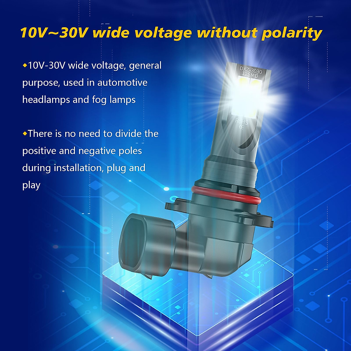 GKmow 2 PCS 9005 Car Fog Light Bulb, 3030 12SMD 50000H 6000K High Brightness Stable Light Source Reversing Light, 1500LM 360° Lighting Tail Light, Suitable Most Car Models (White) (GKQZD2001WH-9005)