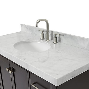 ARIEL Bathroom Vanity 48" Espresso with 2" Edge Italian Carrara Marble Countertop & Backsplash, Center Oval Sink, 2 Soft Closing Doors, 9 Full Extension Dovetail Drawers, Brushed Nickel