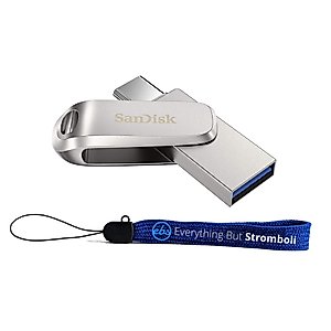 SanDisk Ultra Dual Drive Luxe 64GB Type-C Flash Drive for Microsoft Surface Pro X, Surface Laptop Studio, Surface Pro 8 Tablets (SDDDC4-064G-G46) Gen 1 Bundle with (1) Everything But Stromboli Lanyard
