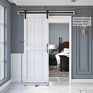 Finosen 30in x 84in White Barn Door Slab with 5.5FT Sliding Door Hardware Kit,Waterproof,Anti-Scratch,DIY Easy Assembly,Easy to Clean,H Frame