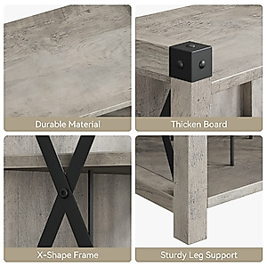 IDEALHOUSE Record Player Stand with Storage, Farmhouse Wooden Turntable Stand with X Metal Frame, 3-Tier Rustic Record Player Side Table for Living Room, Bedroom, Office - Grey