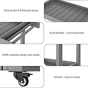Senfot Heavy Duty Utility Cart, All-Weather HDPE Multi-Purpose Rolling Service Trolley, Corrosion and Wear Resistant, Easy to Maneuver and Store for Home, Office, and Warehouse(Grey)
